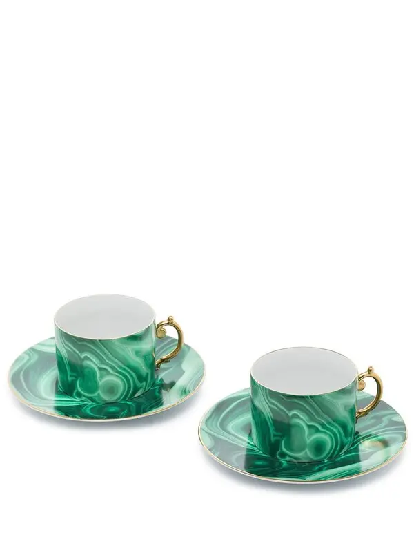 L'Objet Set Of 2 Malachite Tea Cup And Saucer - Green
