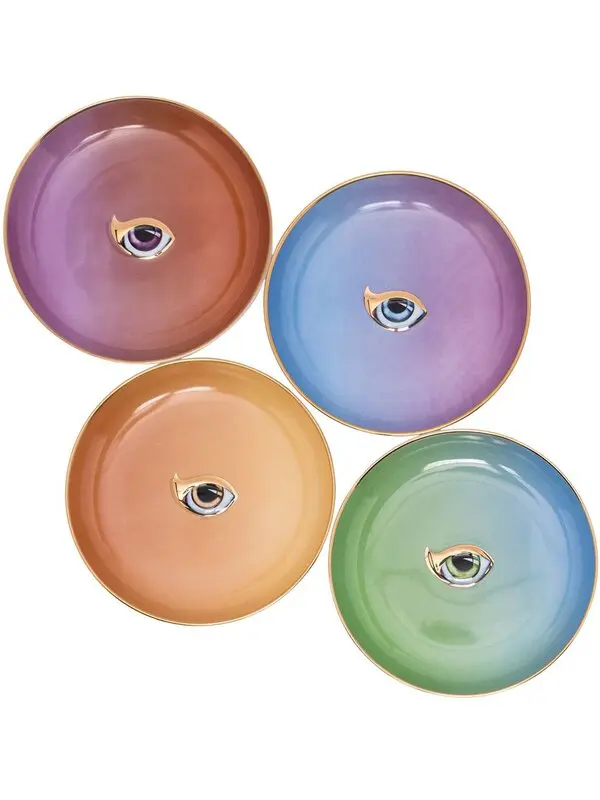 L'Objet Lito Set Of Four Porcelain Plates - Blue