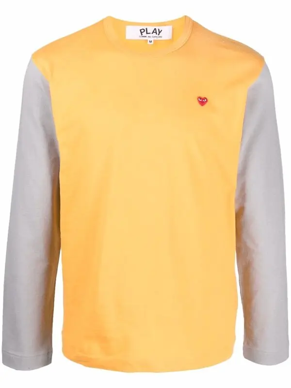 Play Comme Des Garcon Logo-embroidered Colour-block T-shirt - Orange