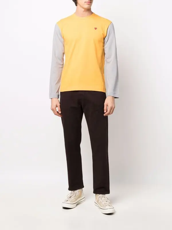 Play Comme Des Garcon Logo-embroidered Colour-block T-shirt - Orange
