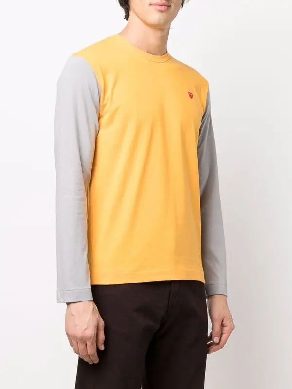 Play Comme Des Garcon Logo-embroidered Colour-block T-shirt - Orange