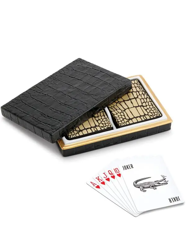 L'Objet Crocodile Box Playing Cards Set - Black