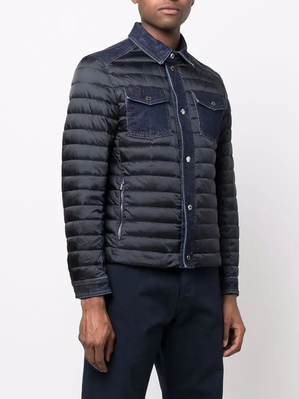 MOORER Denim-detail Padded Jacket - Blue