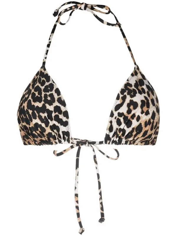 GANNI Leopard-print Bikini Top - Brown