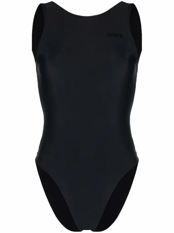 GANNI Sleeveless Logo-print Swimsuit