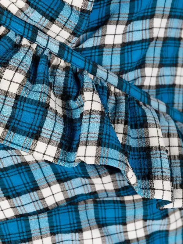GANNI Plaid Check Print Halterneck Swimsuit With Ruffle Detail