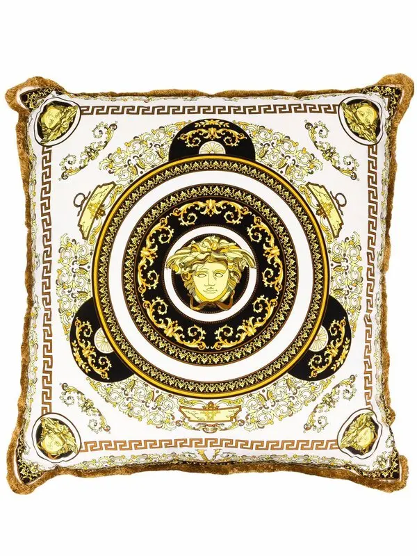 Versace Medusa-head Print Square Cushion - White