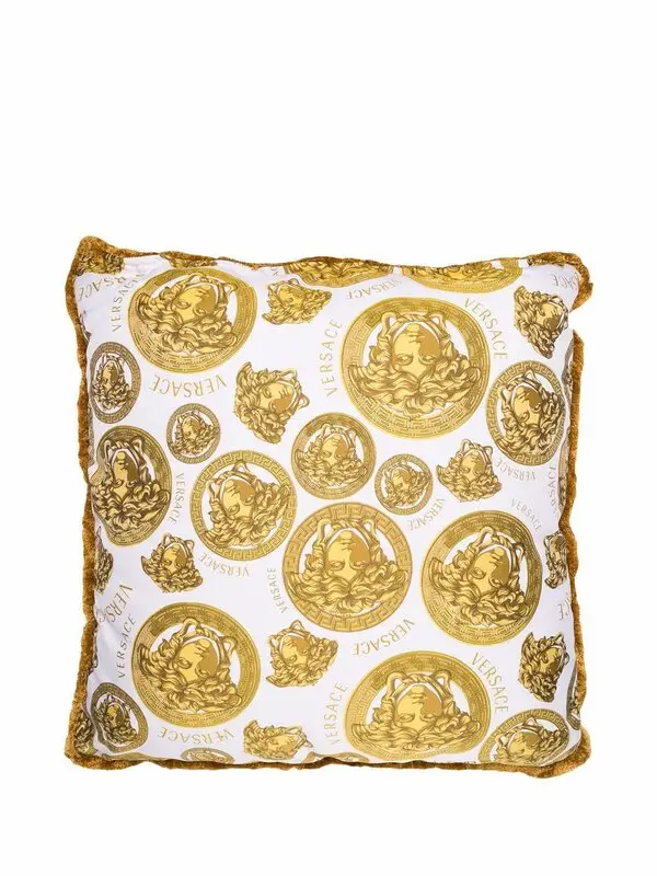 Versace Medusa-head Print Square Cushion - White