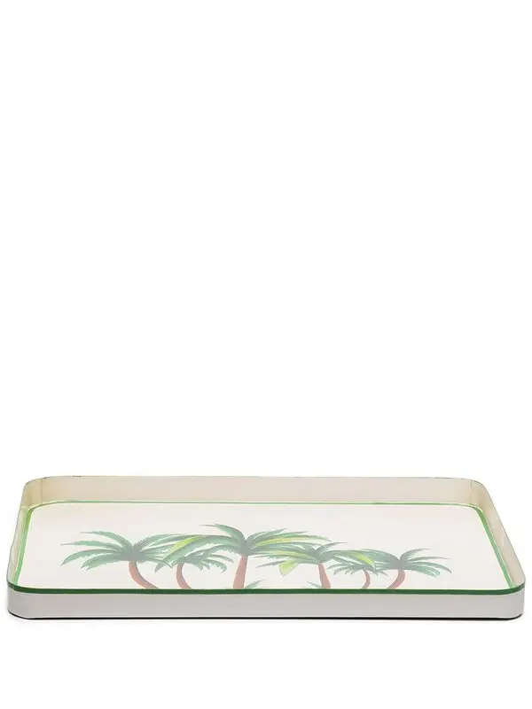 LES-OTTOMANS Palm Tree-print Rectangle Tray - White