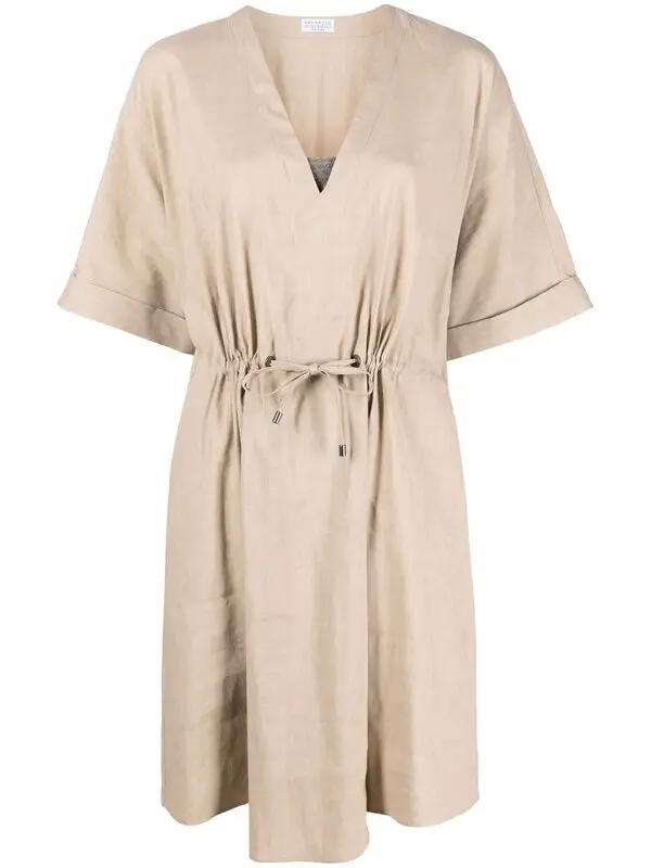 Brunello Cucinelli Drawstring Linen Mini Dress