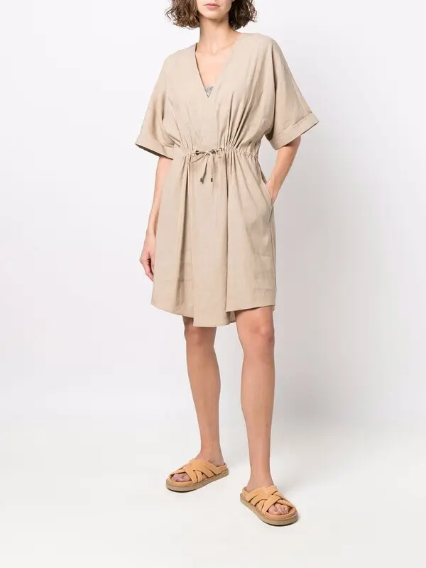 Brunello Cucinelli Drawstring Linen Mini Dress