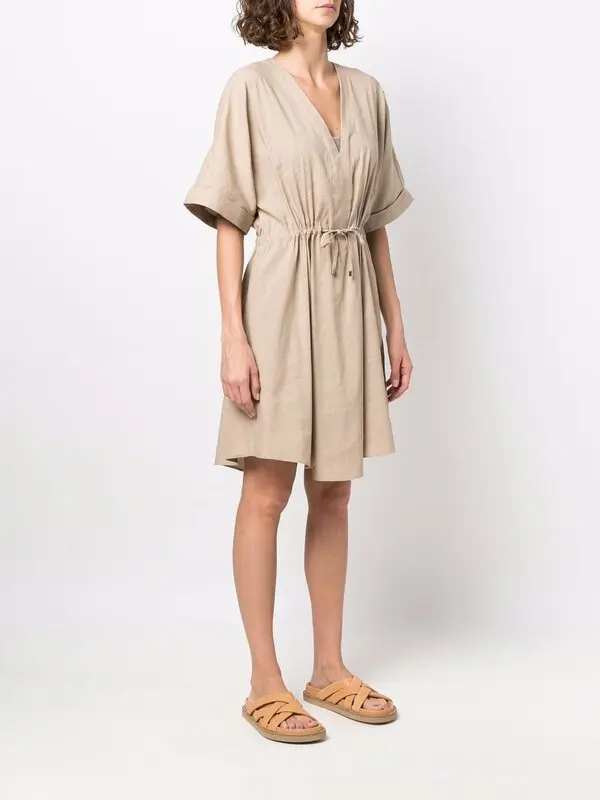 Brunello Cucinelli Drawstring Linen Mini Dress