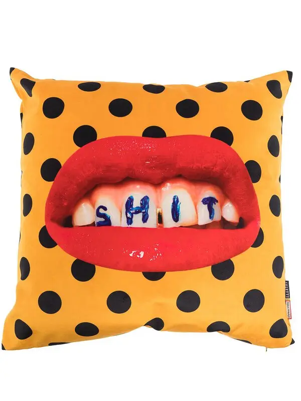 SELETTI Polka Dot Lip Print Cushion - Yellow