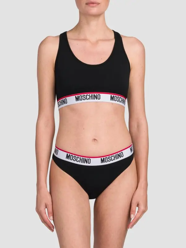 Moschino Logo Band Sports Bra - Black
