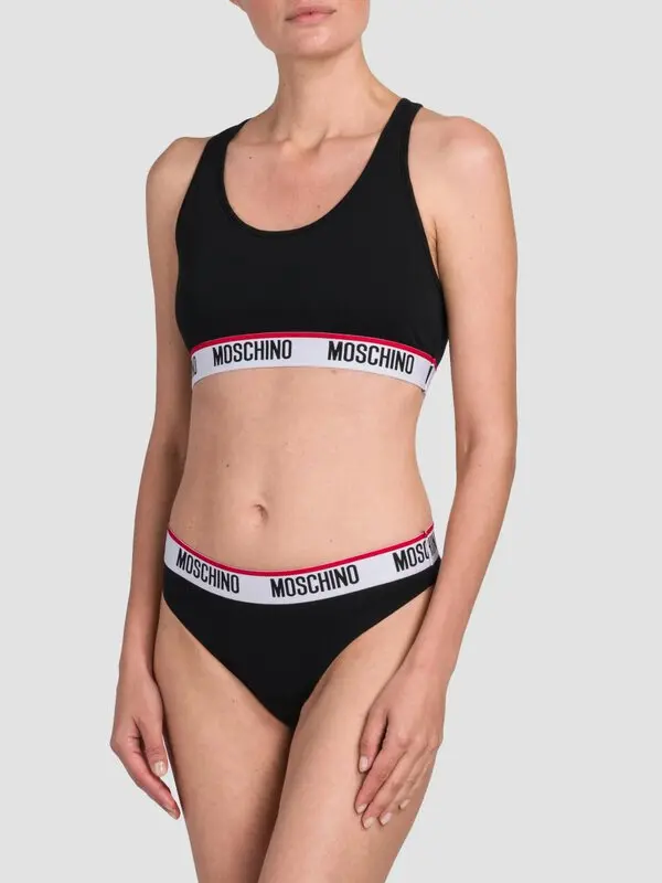 Moschino Logo Band Sports Bra - Black