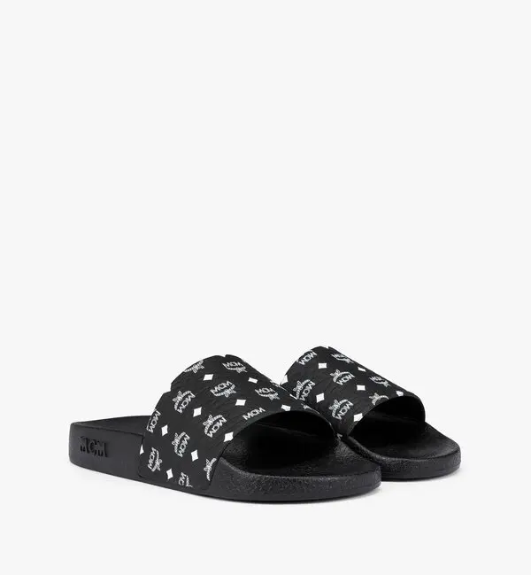 Mcm Monogram Rubber Slides - Black