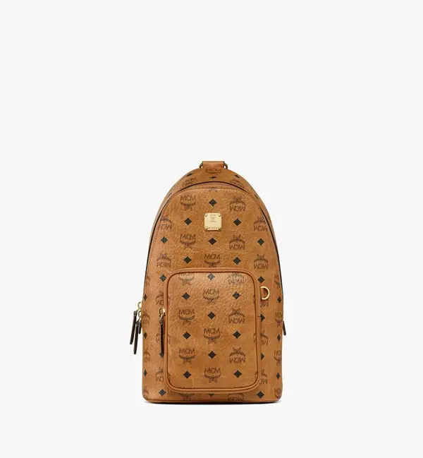 Mcm Visetos Monogram Sling Bag - Cognac