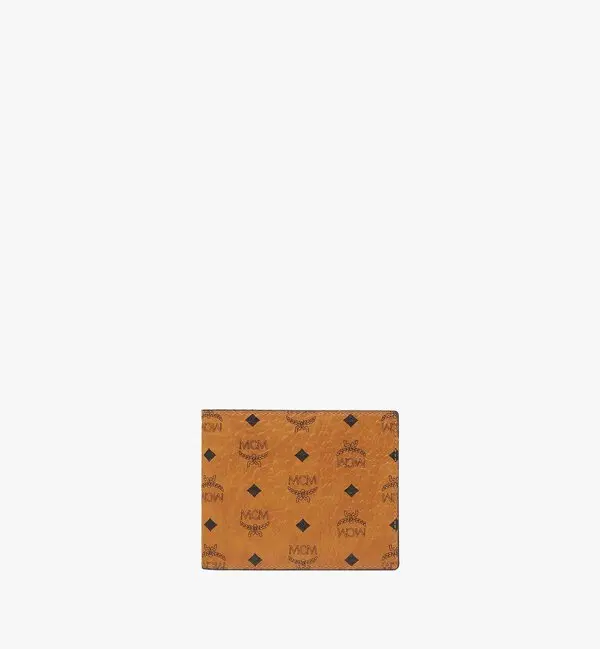 Mcm Bifold Wallet In Visetos Original - Cognac