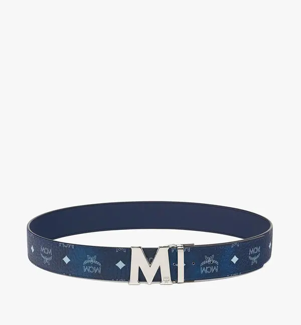 Mcm Claus Reversible Belt - Blue Visetos