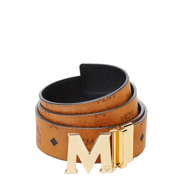 Mcm Claus Reversible Belt - Cognac / Gold