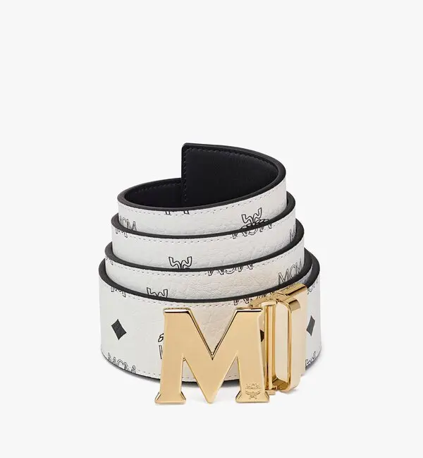 Mcm Claus Reversible Belt - White/gold