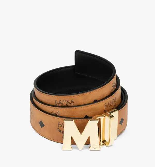 Mcm Claus M Reversible Belt - Cognac / Gold