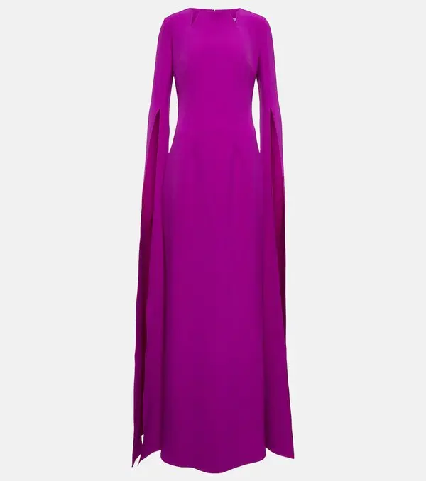 Safiyaa Crepe Gown With Cape Effect - Purple