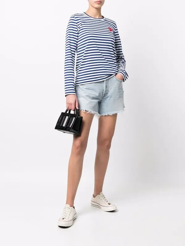 Play Comme Des Garcon Heart-patch Striped T-shirt - White