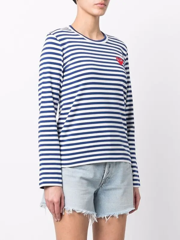 Play Comme Des Garcon Heart-patch Striped T-shirt - White