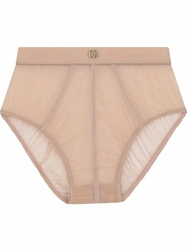 Dolce & Gabbana Dg-logo Tulle High-waisted Briefs - Neutrals