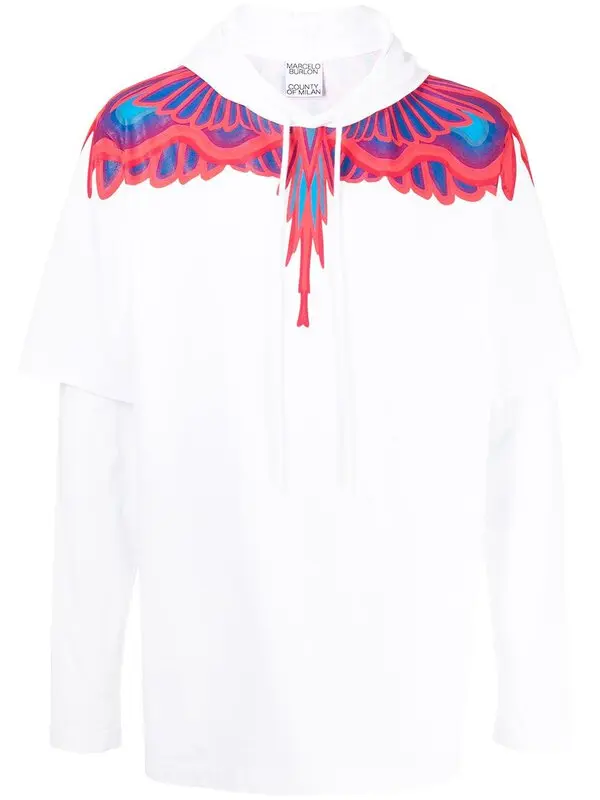COUNTY OF MILAN Marcelo Burlon Feather-print Hoodie - White