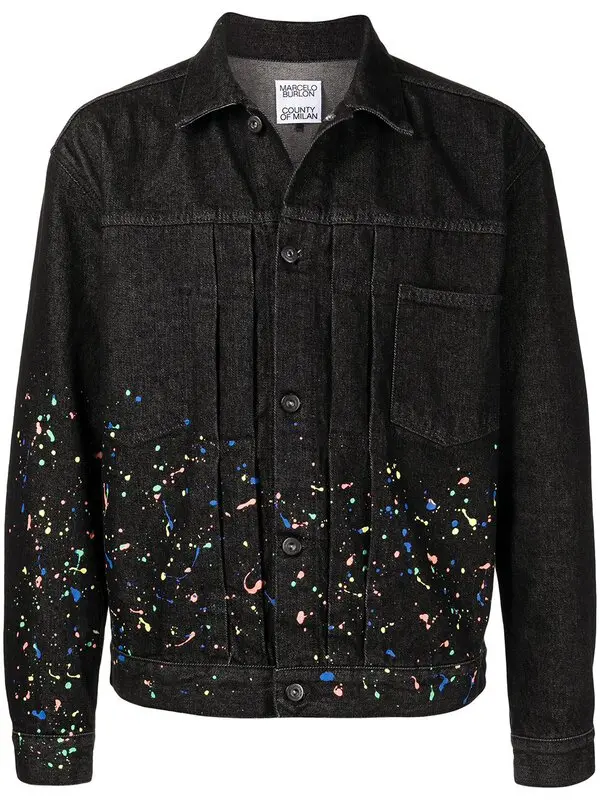 COUNTY OF MILAN Marcelo Burlon Paint-splatter Denim Jacket - Black