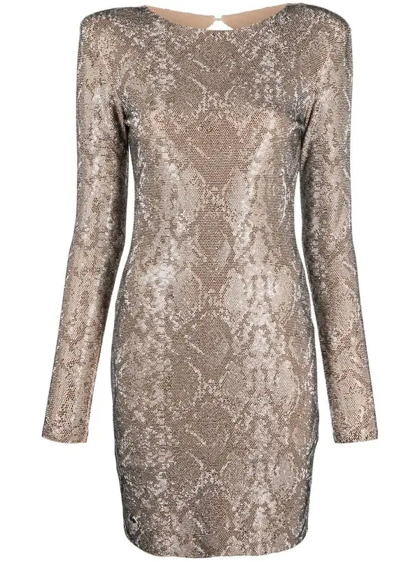 Philipp Plein Python-print Crystal Mini Dress - Neutrals