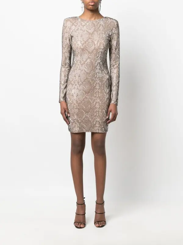 Philipp Plein Python-print Crystal Mini Dress - Neutrals