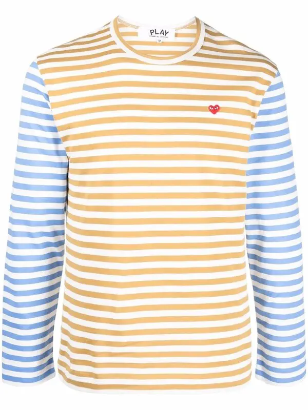 Play Comme Des Garcon Logo-embroidered Stripe-print T-shirt