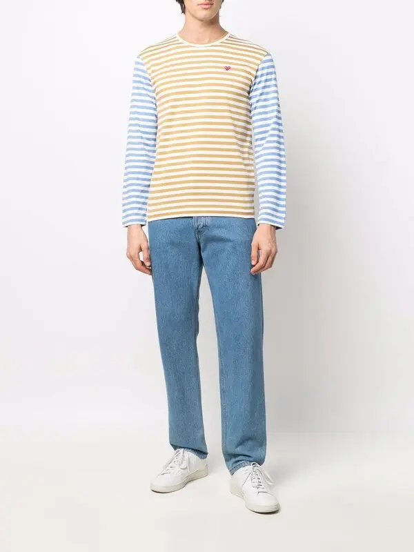 Play Comme Des Garcon Logo-embroidered Stripe-print T-shirt