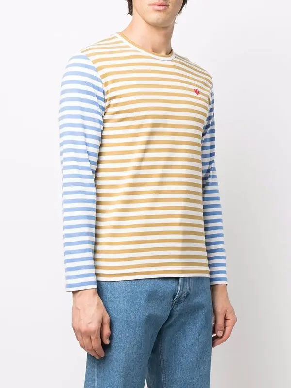 Play Comme Des Garcon Logo-embroidered Stripe-print T-shirt