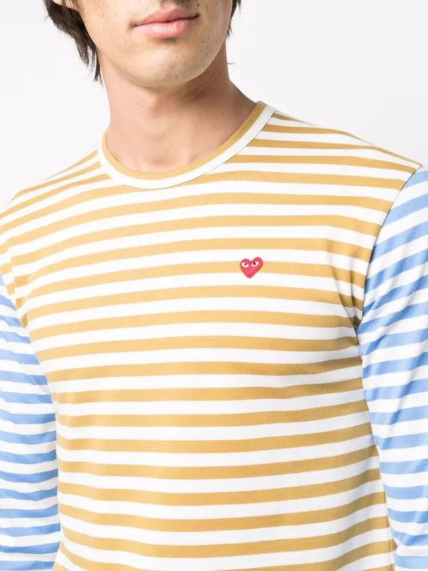 Play Comme Des Garcon Logo-embroidered Stripe-print T-shirt