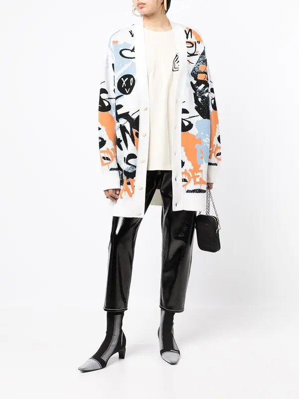 PORTS V Graffiti-print Button-up Cardigan