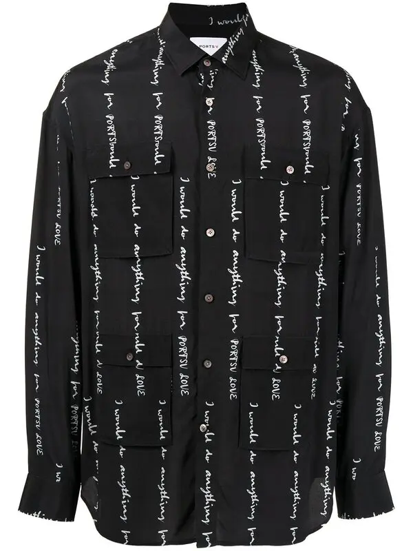 PORTS V Graphic-print Multi-pocket Shirt - Black