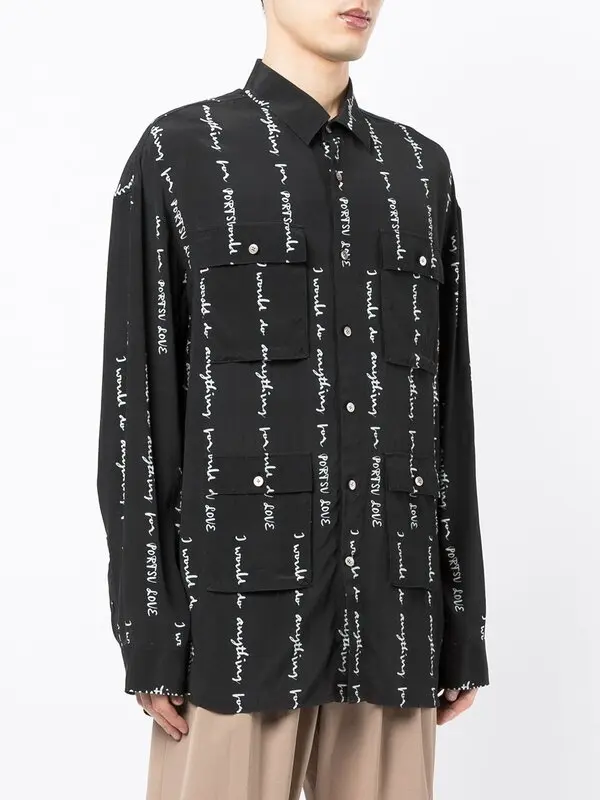 PORTS V Graphic-print Multi-pocket Shirt - Black