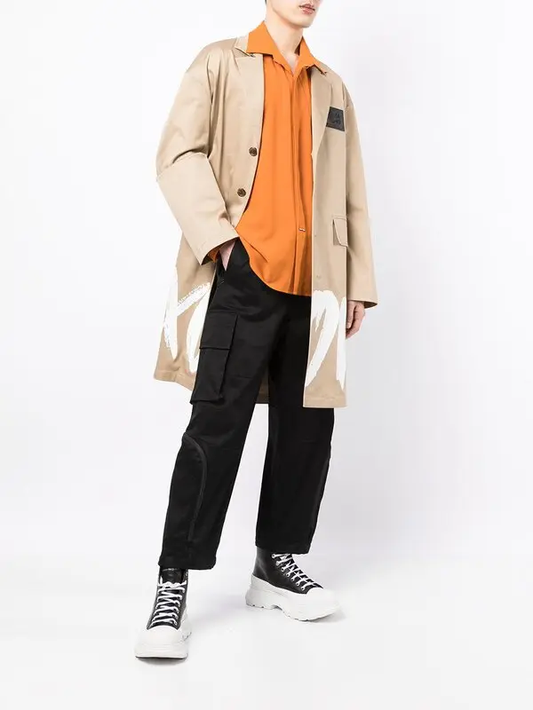 PORTS V Slogan-print Mid-length Coat
