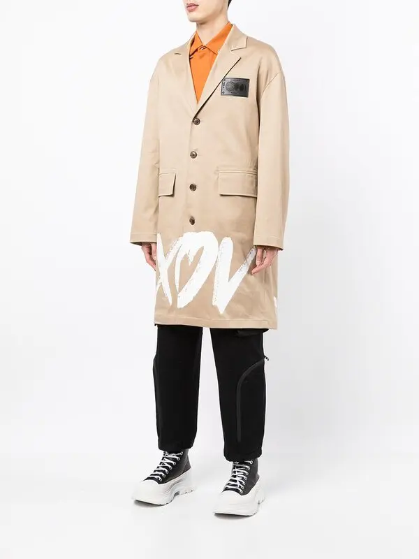 PORTS V Slogan-print Mid-length Coat