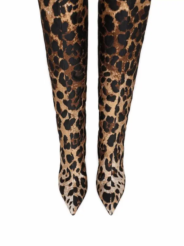 Dolce & Gabbana Leopard-print Jacquard Knee-length Boots