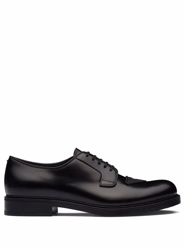 Prada Triangle-Logo Derby Shoes - Black | Editorialist display picture 2
