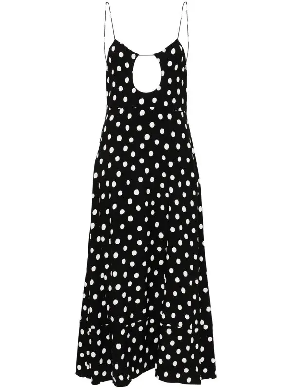 Saint Laurent Polka Dot Print Midi Dress