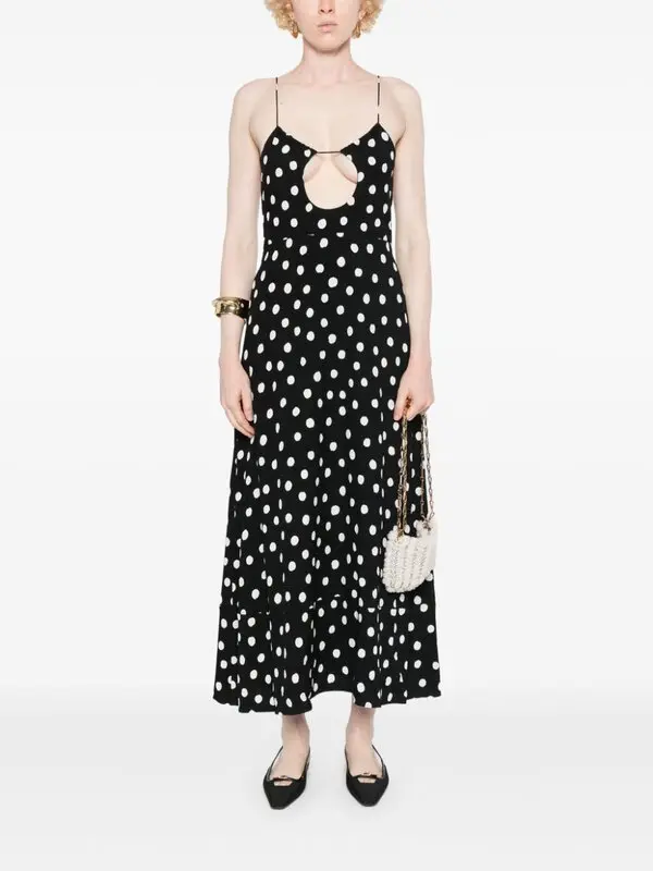 Saint Laurent Polka Dot Print Midi Dress