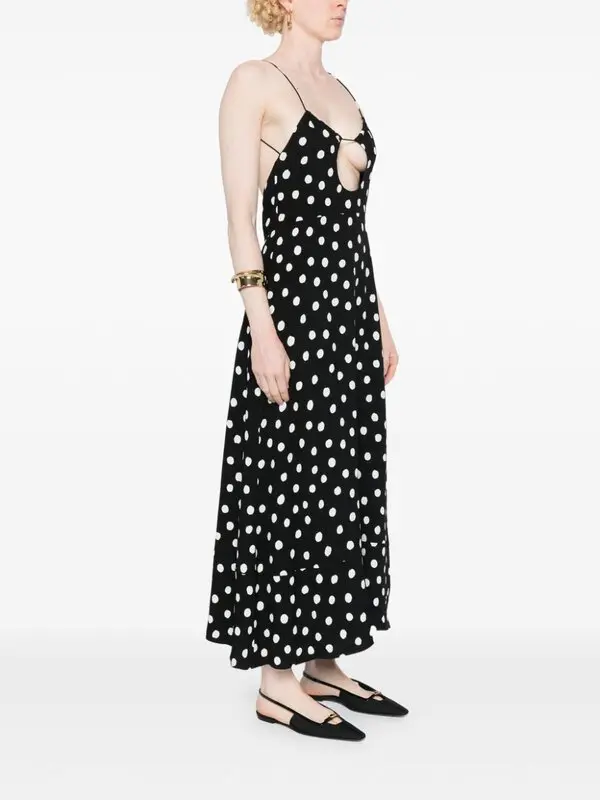 Saint Laurent Polka Dot Print Midi Dress