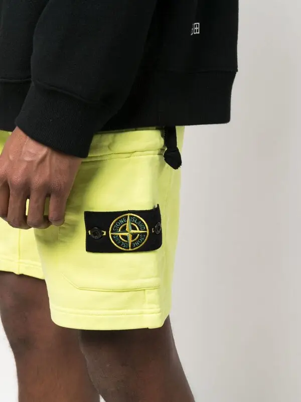 Stone Island Compass-patch Cotton Track Shorts - Yellow