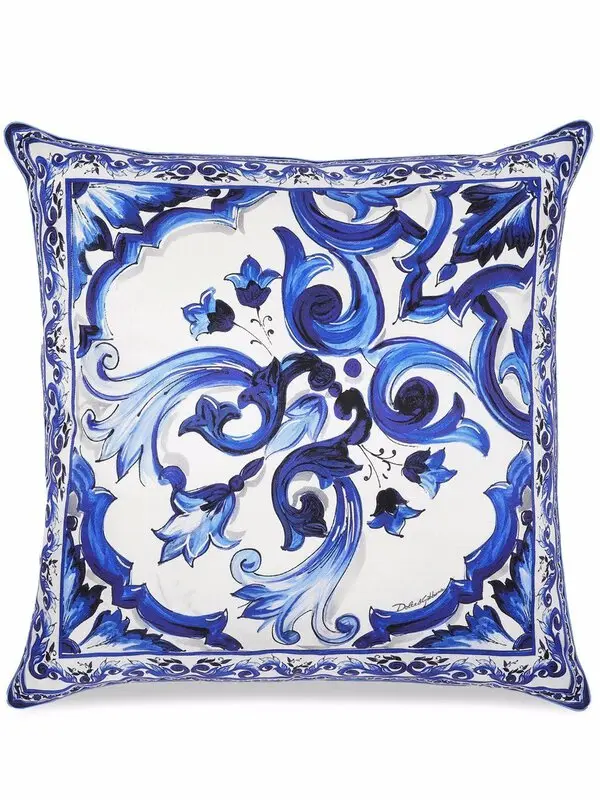 Dolce & Gabbana Medium Mediterraneo-print Silk Cushion - Blue